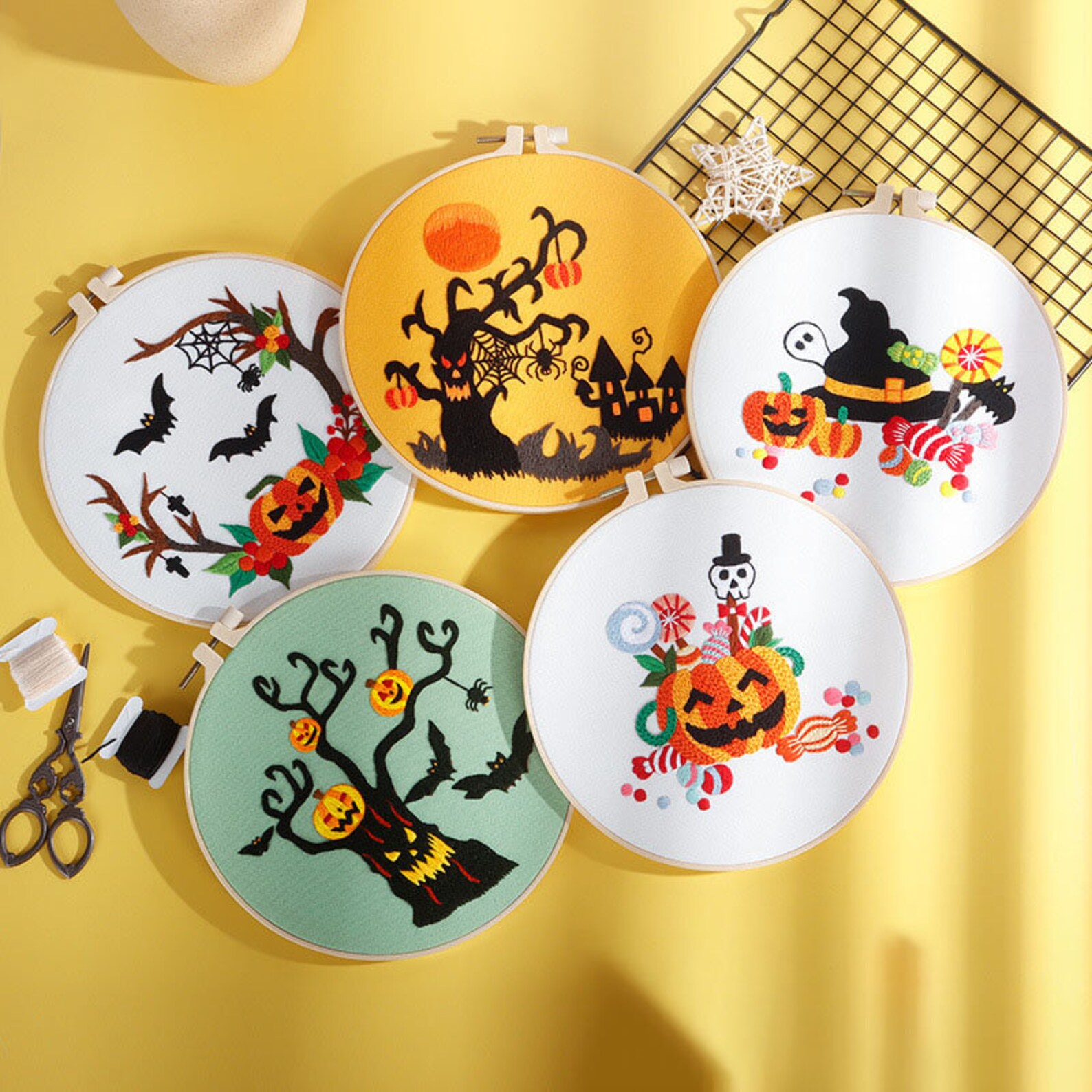 Cobweb Bat Skull Magic Hat Embroidery Kit for Beginners Modern|happy ...