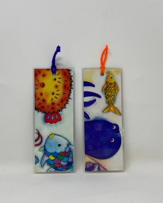 Rainbow Fish 2 Upcycled Book Pages Bookmarks an - Etsy
