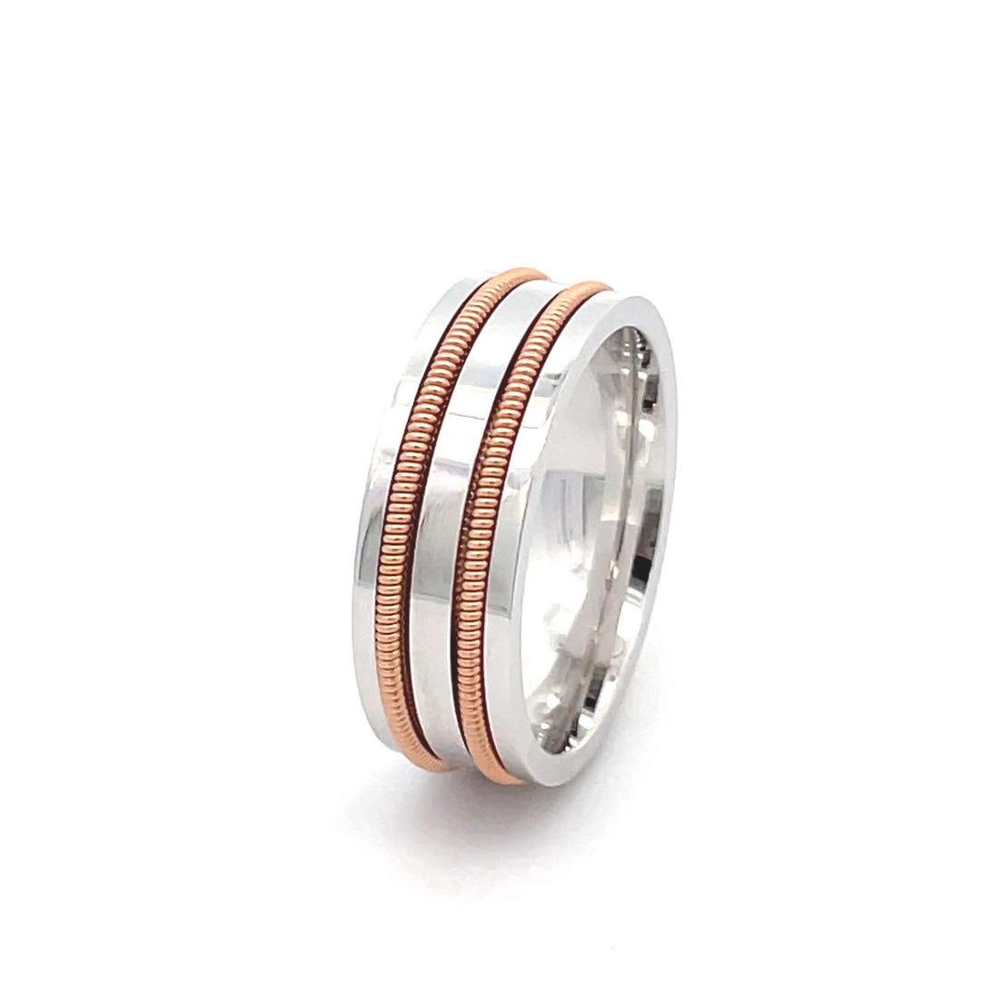 Solid White Gold Guitar String Ring: Sustainable Wedding Band (10k/14k ...
