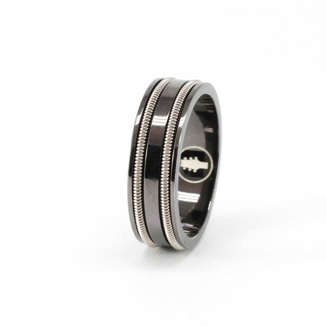 Black Guitar String Ring - Two Electric Guitar Strings, Silver - Etsy