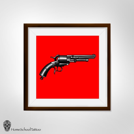 Traditional Revolver Tattoo Flash