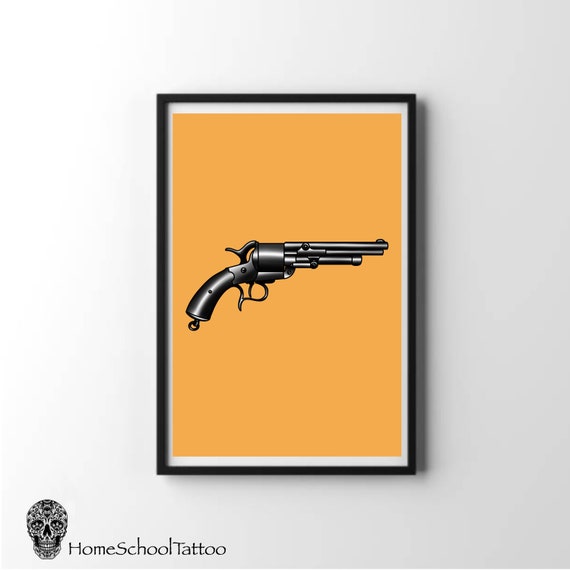 Traditional Revolver Tattoo Outline