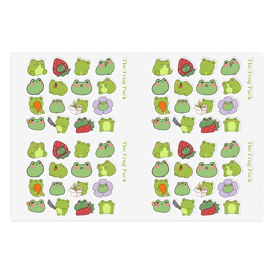 Chibi Kawaii Sticker Sheets, Cartoon Strawberry Frog Stickers, Cottage ...