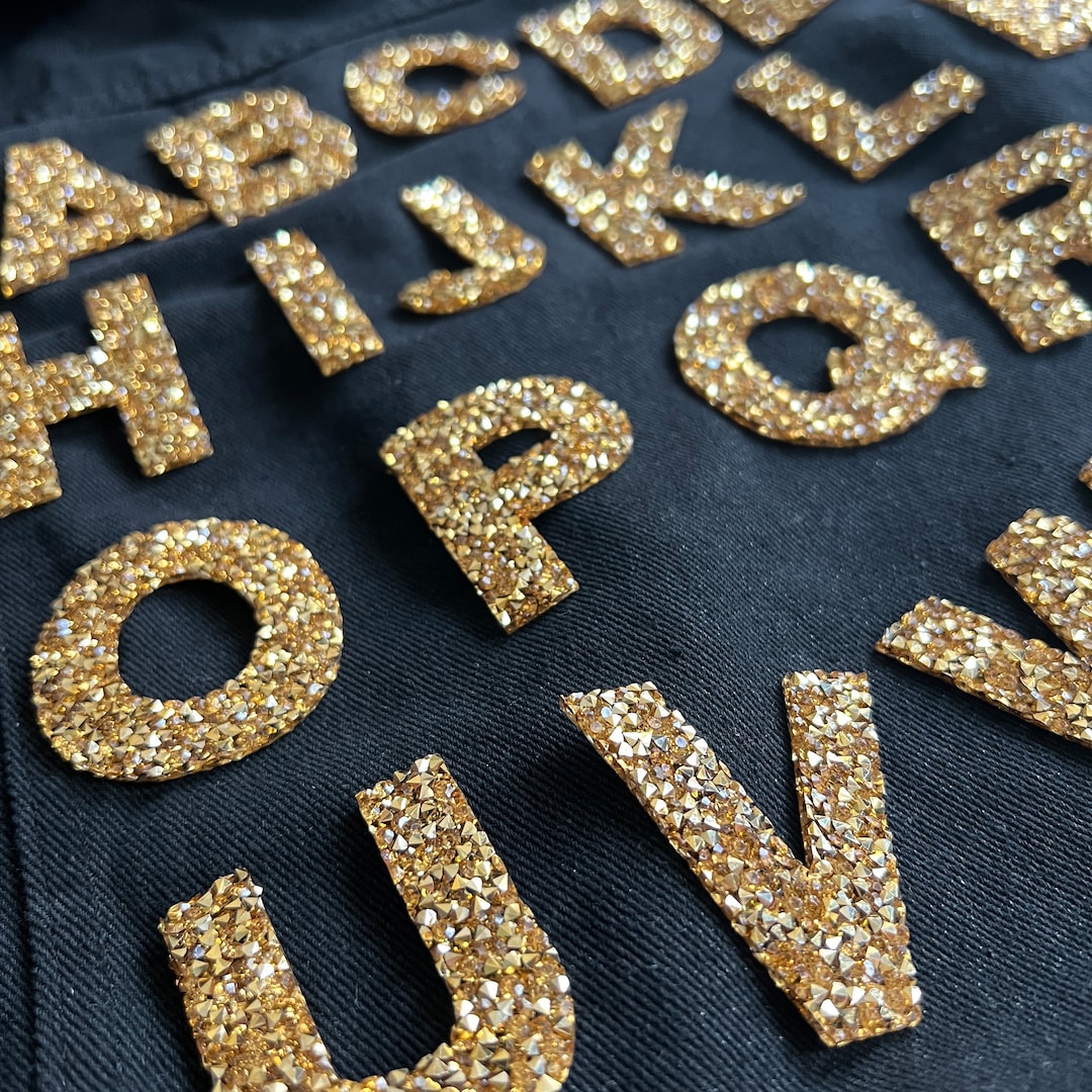 Hotfix Letter A-Z Alphabet Yellow Gold Crystal Rhinestone Iron on Patch ...