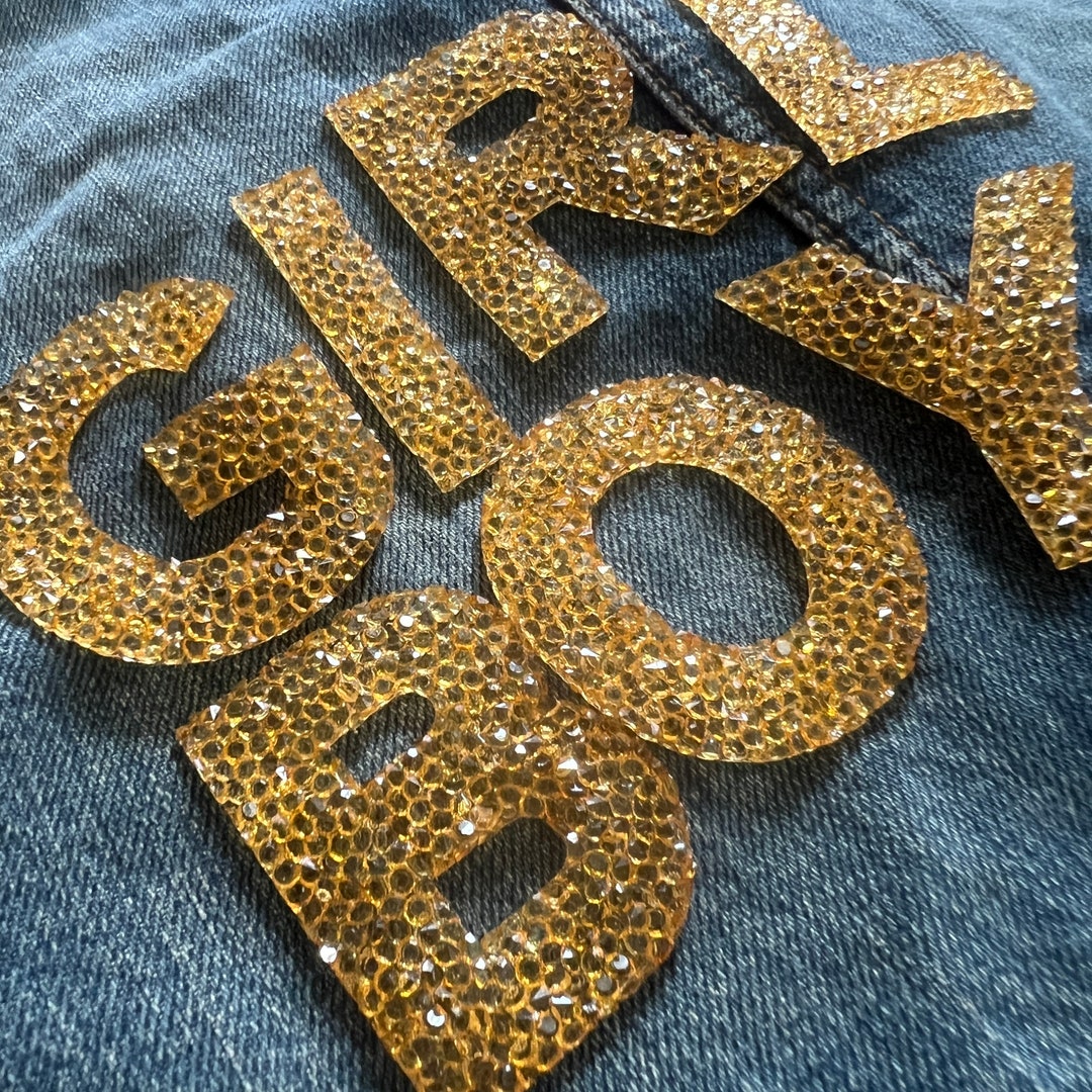 Hotfix Letter A-Z Alphabet Clear Yellow Crystal Rhinestone Iron on ...