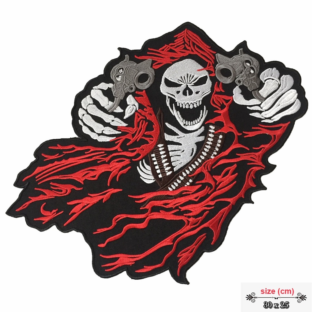 Red Cloak Grim Reaper Gun Shooting Large Back Patch XL - Etsy