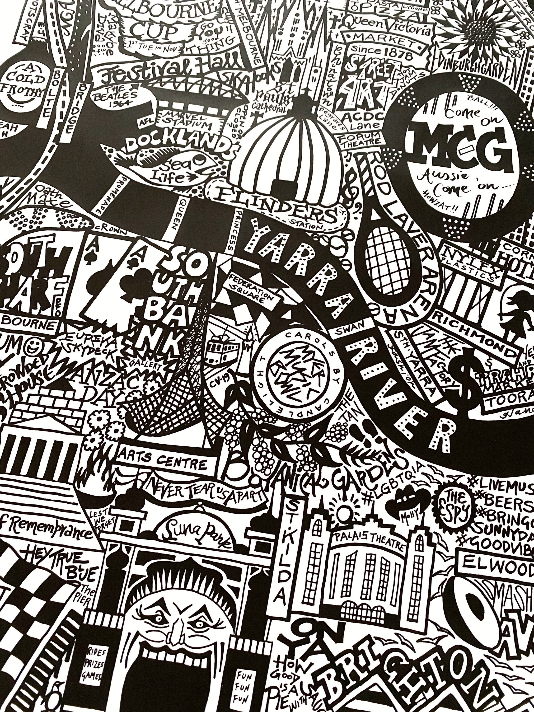 Melbourne Art Hand Drawn, Melbourne Art, Free Shipping - Etsy Australia