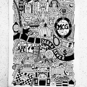 Melbourne Art, Hand Drawn,melbourne Souvenir, Melbourne Landmarks ...