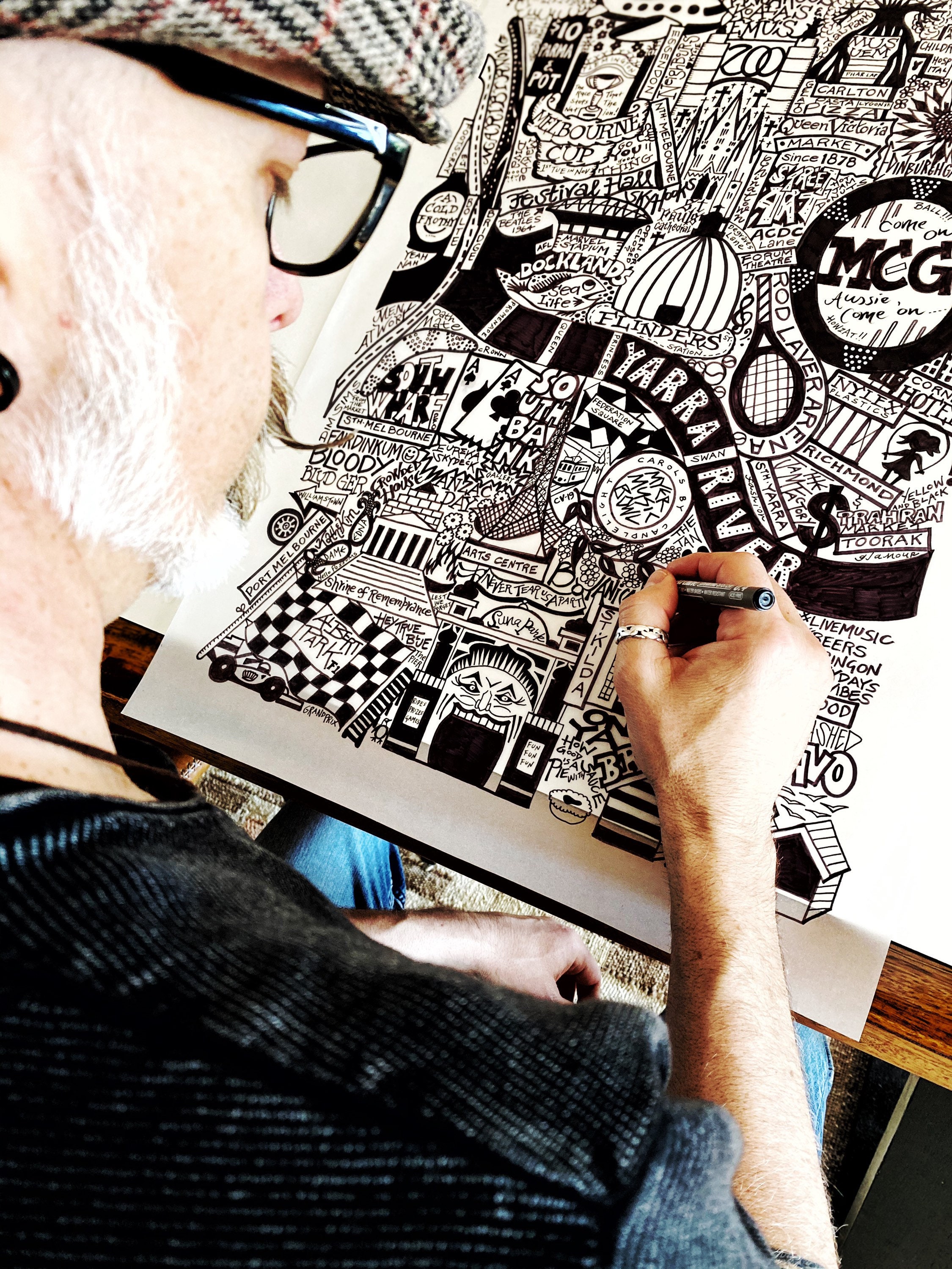 Melbourne Art, Hand Drawn,melbourne Souvenir, Melbourne Landmarks ...