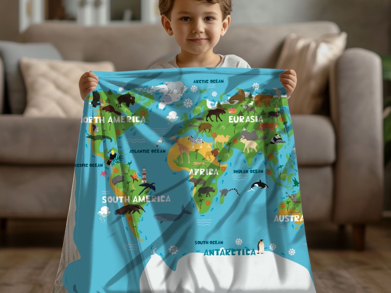 World Map Learning Blanket, Educational Blanket for Kids, Kindergarten ...
