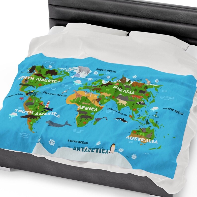 World Map Learning Blanket, Educational Blanket for Kids, Kindergarten ...