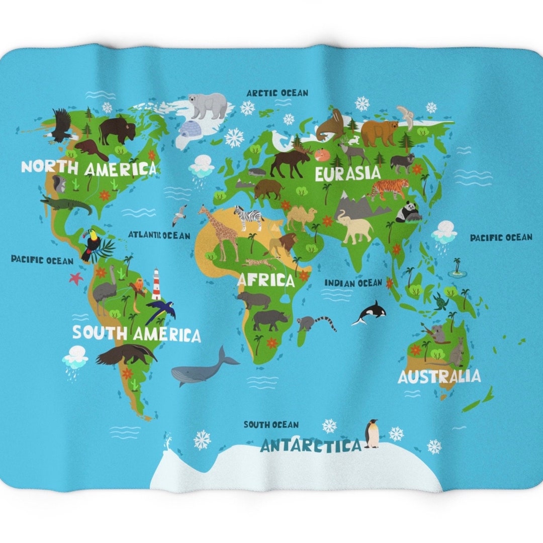 World Map Learning Blanket, Educational Blanket for Kids, Kindergarten ...