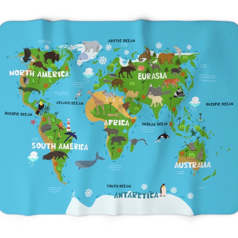 World Map Learning Blanket, Educational Blanket for Kids, Kindergarten ...