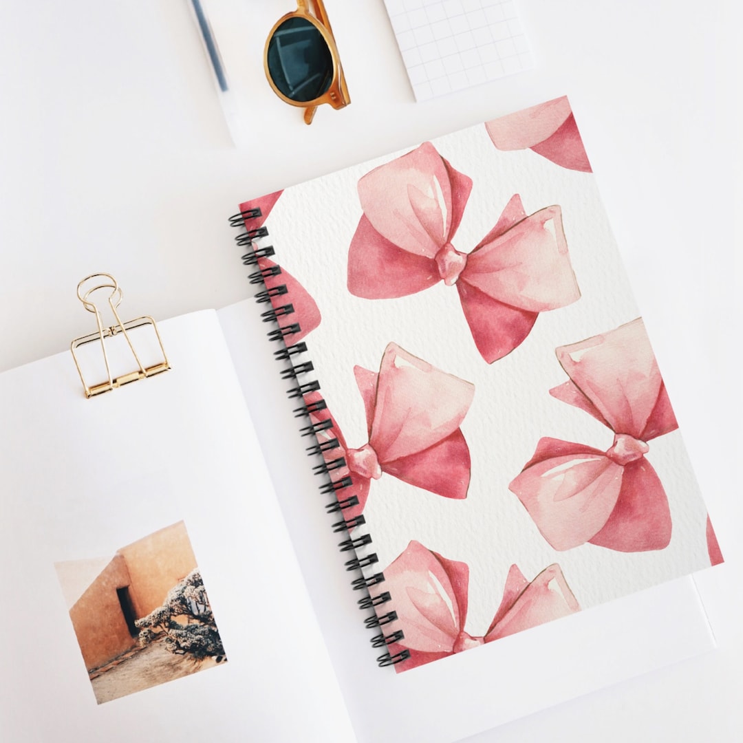 Coquette Aesthetic Spiral Notebook in Pink With Bow Accent, Stylish ...
