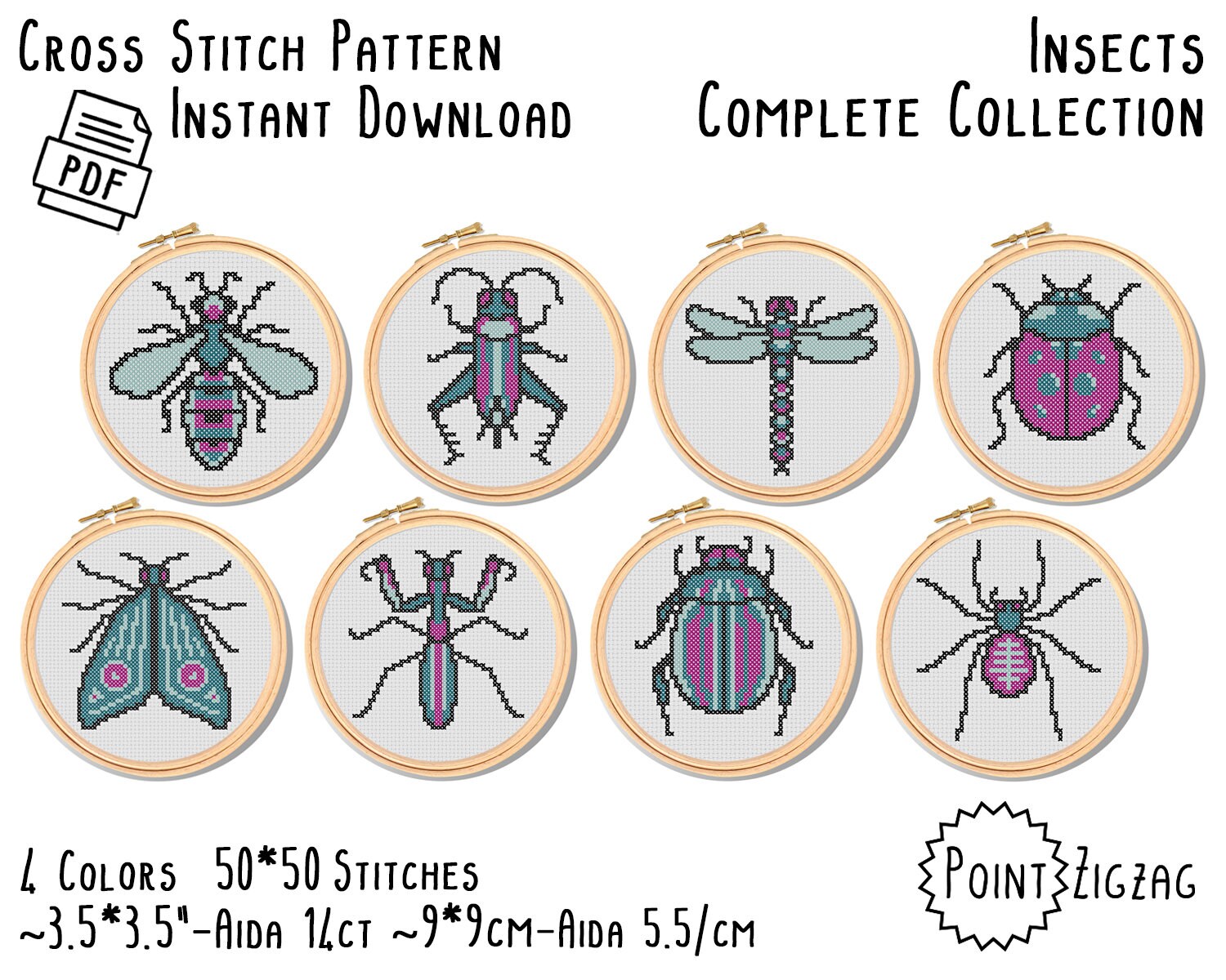Cross Stitch Pattern - Insects : Complete Collection Pack - Etsy