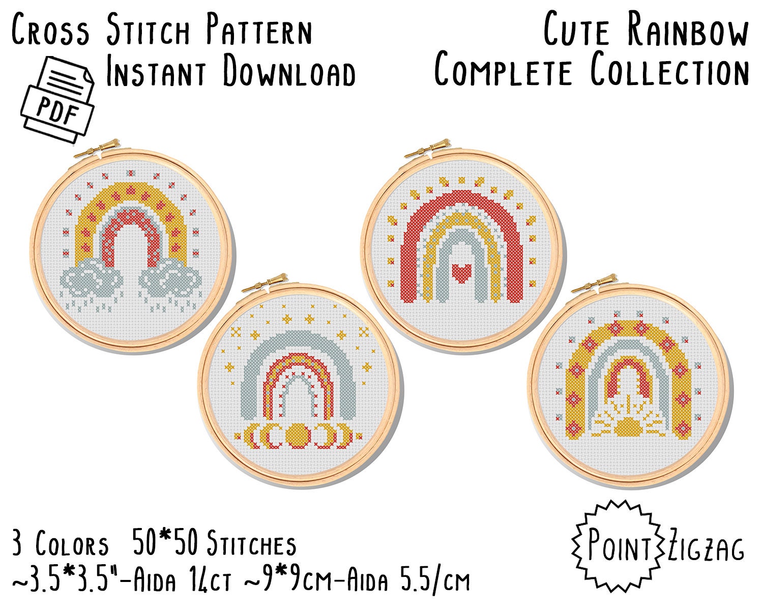 Cross Stitch Pattern - Cute Rainbow : Complete Collection Pack - Etsy