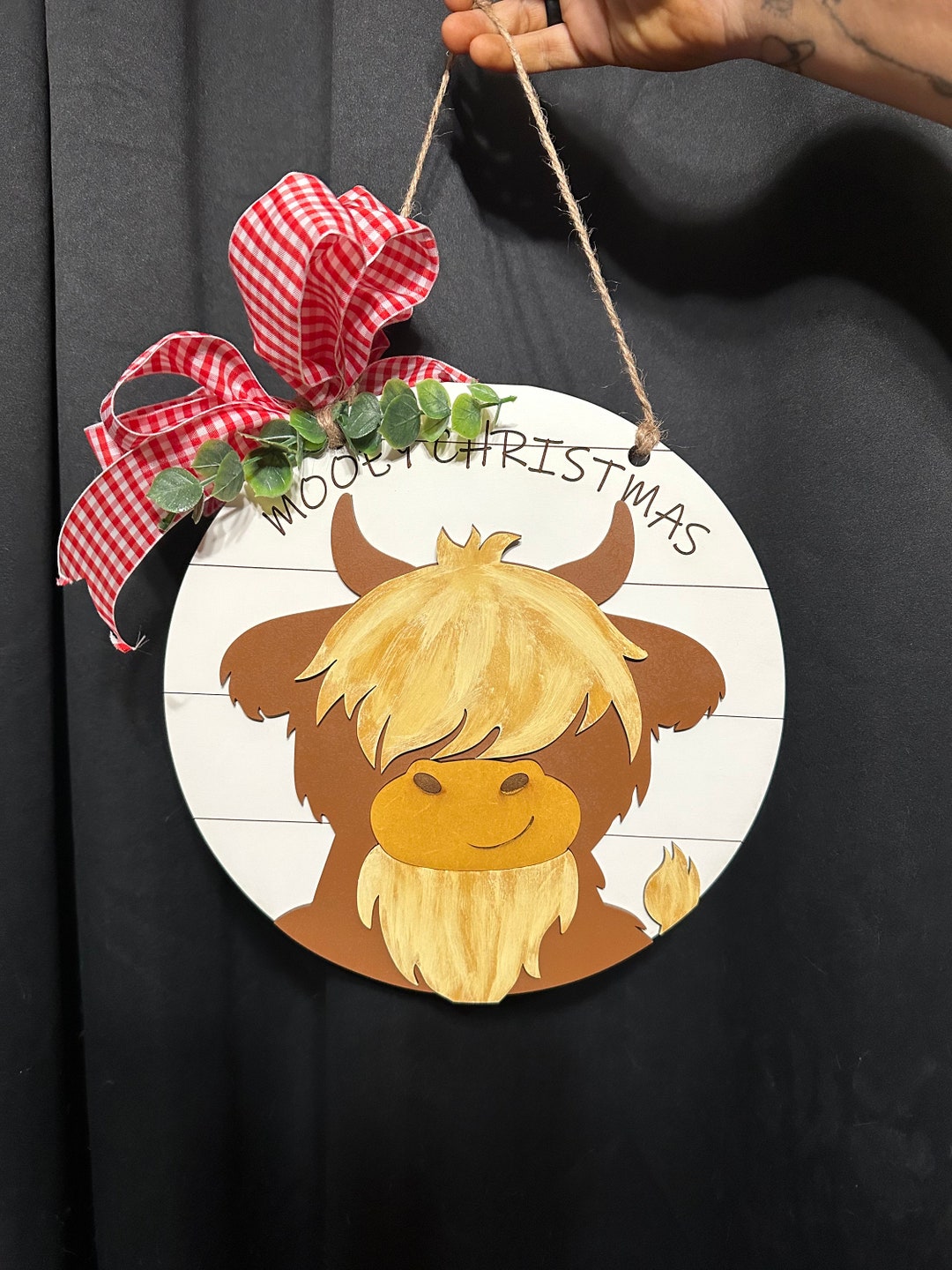 Highland Cow Mooey Christmas Door Hanger - Etsy