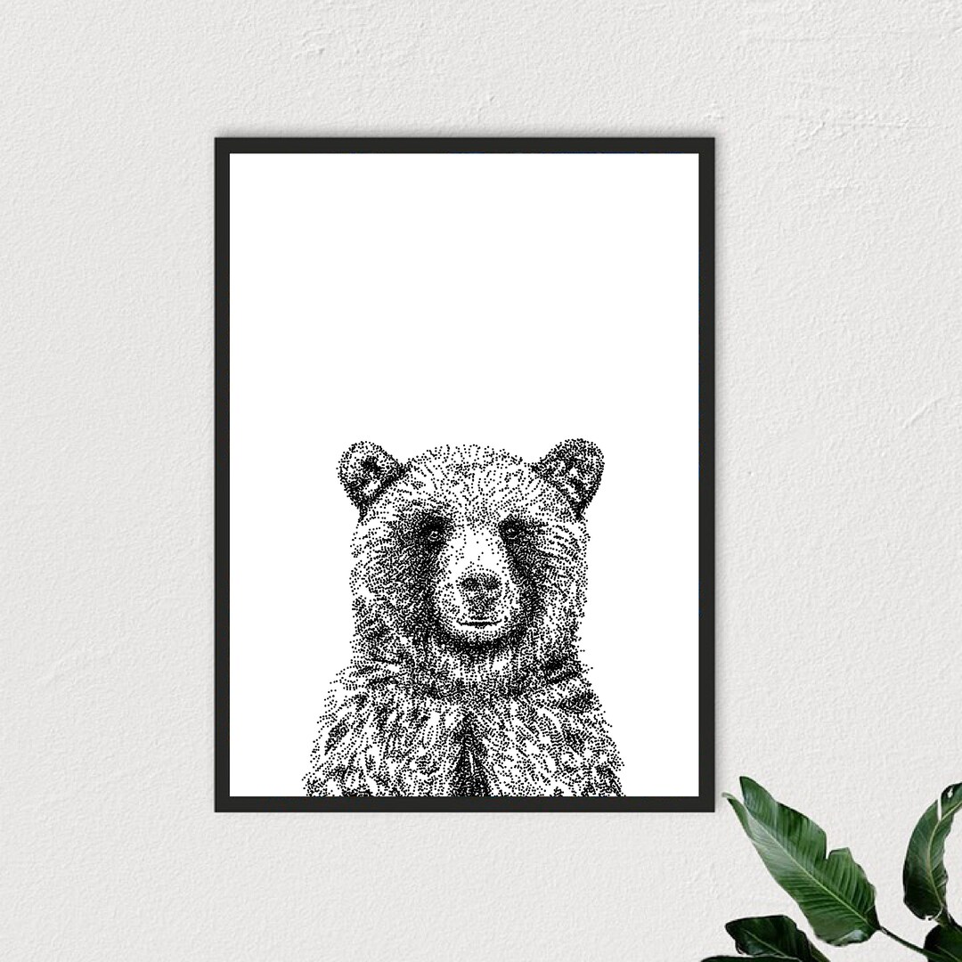 Bear Pointillism, Black and White Animal Print, Bear Abstract Digital ...