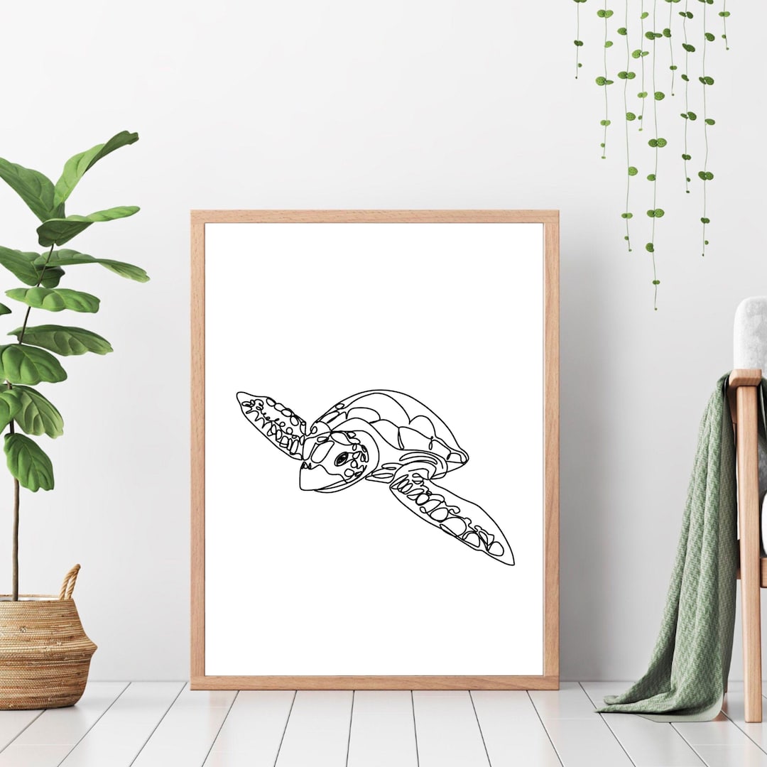 Sea Turtle Line Art Print, Sea Animals Wall Art, Nursery Decor, Animal ...