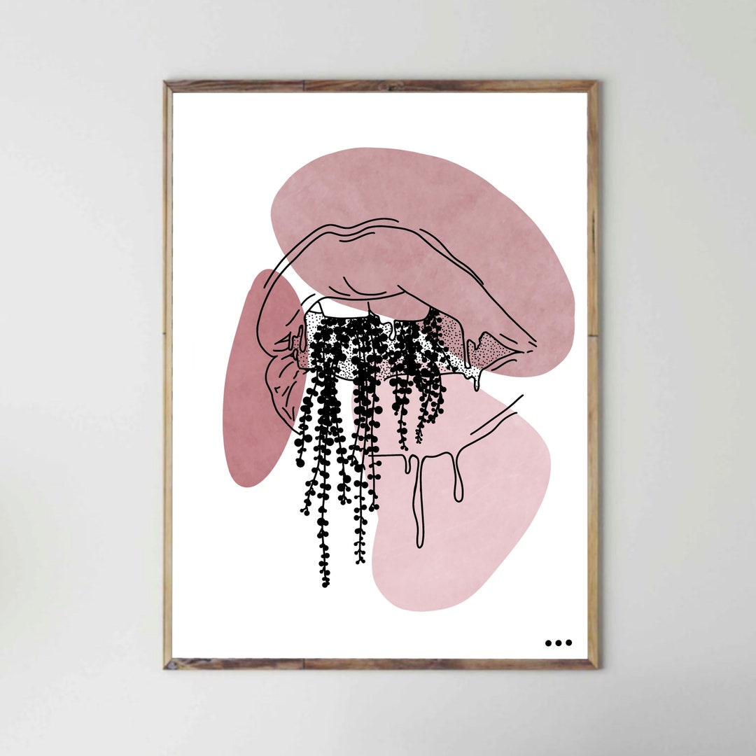 Pink Lips and Eyes Print Set of 2, String of Pearls, House Plant Print ...