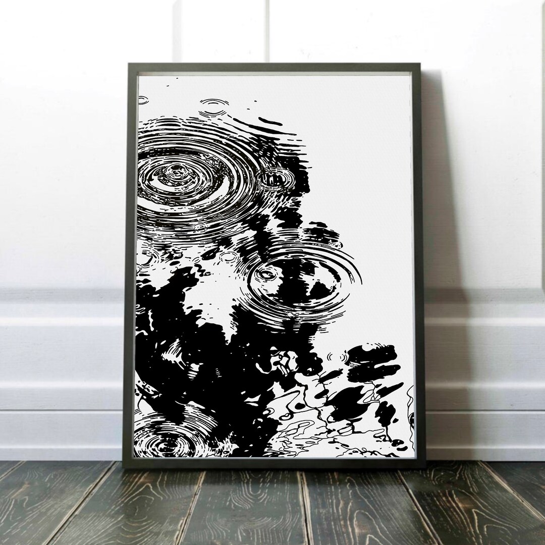 Water Rain Drop Print, DIGITAL Download, Black & White Line Art, Zen ...