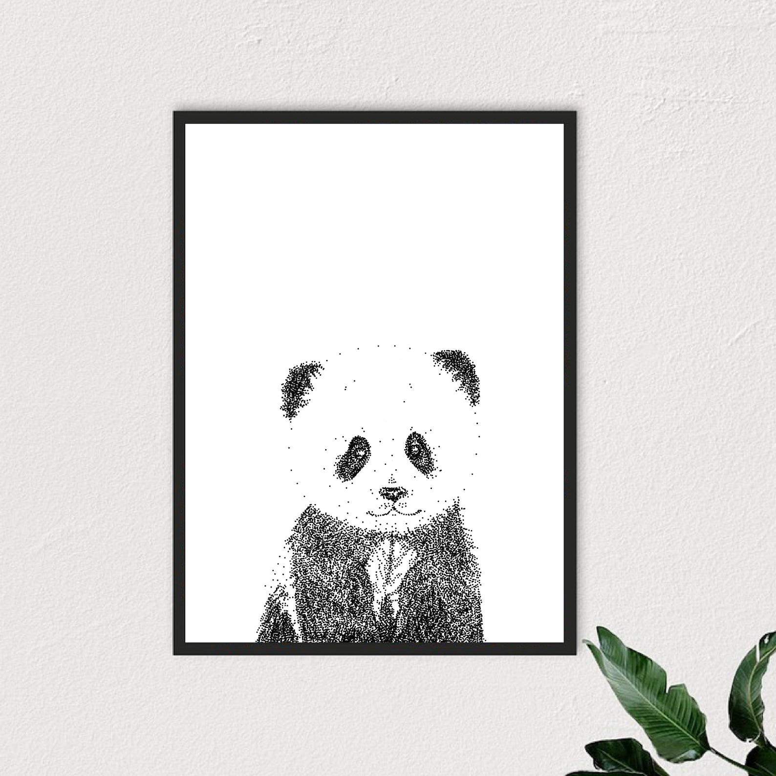 Panda Pointillism, Black and White Animal Print, Panda Abstract Digital ...