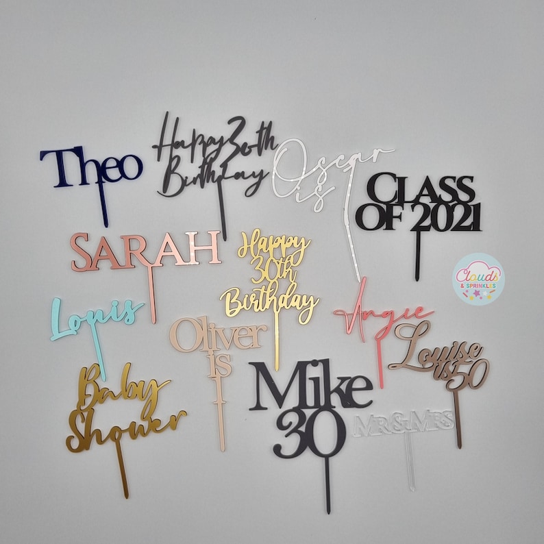 Cake Topper Personalised Various Sizes Colours & Fonts | Etsy