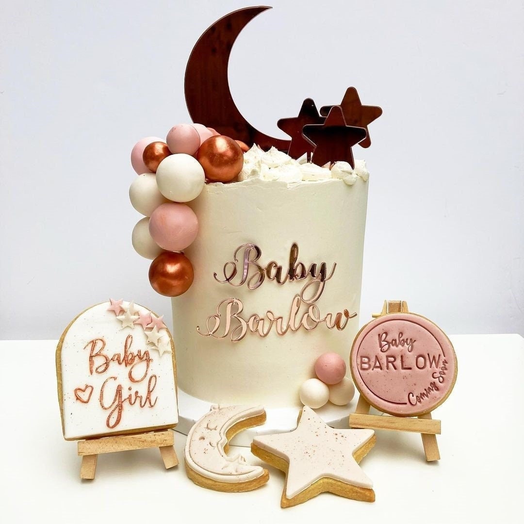 Baby Name Moon and Star Cake Topper Set | Personalised | Various Sizes ...