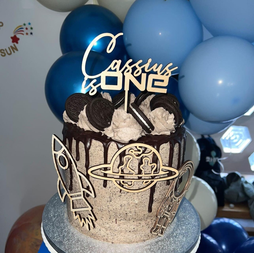 Space Themed Line Cake Topper Set Customisable - Etsy