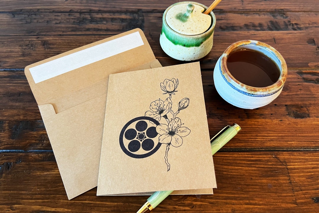 PLUM BLOSSOM ILLUSTRATION Japanese Kamon Note Cards With - Etsy