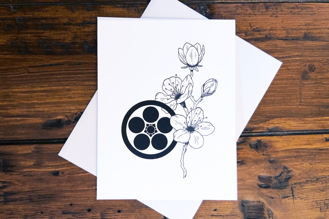 PLUM BLOSSOM ILLUSTRATION - Japanese Kamon Note Cards With Matching ...