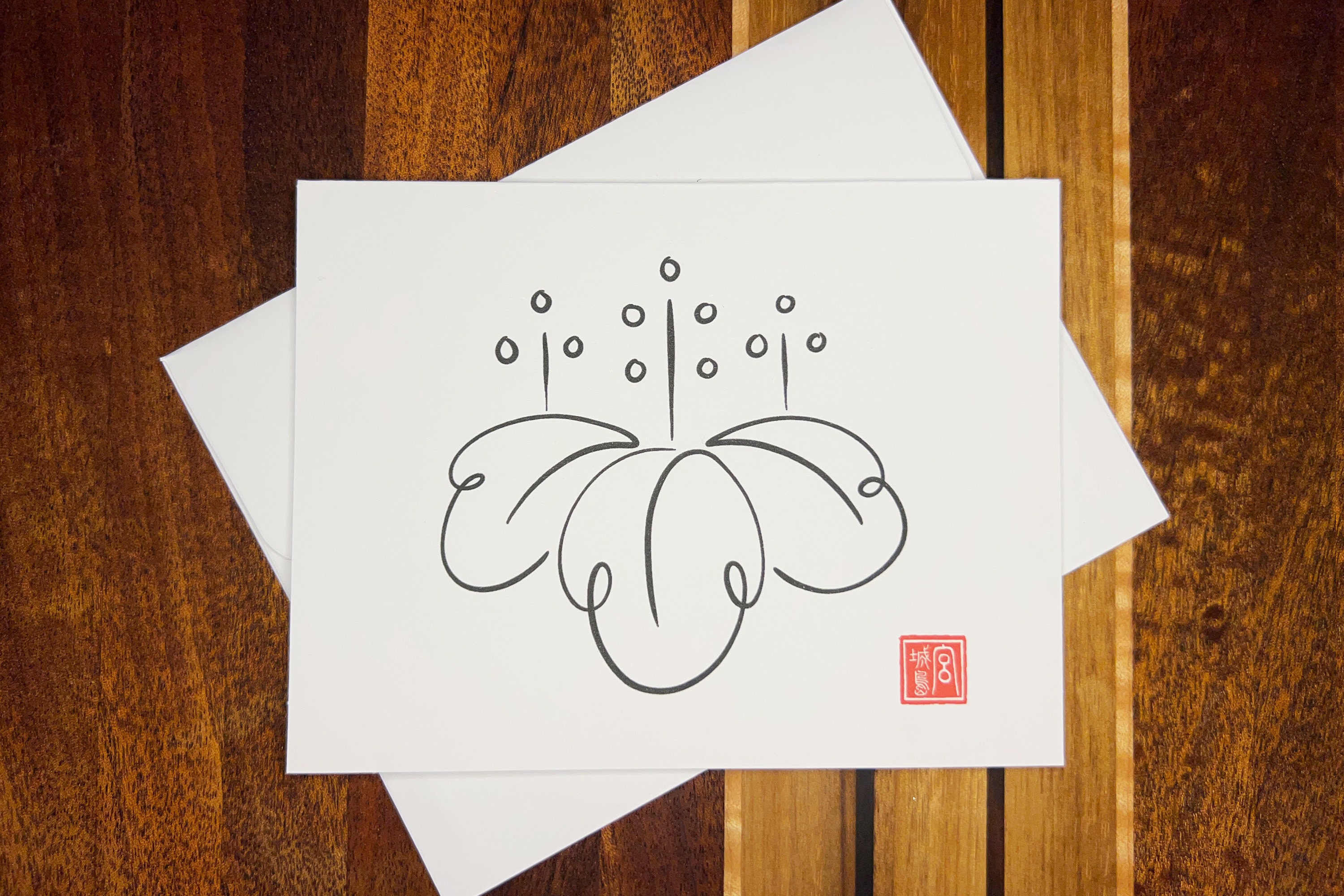 PAULOWNIA Line Drawing Note Cards With Artist Seal Stamp - Etsy