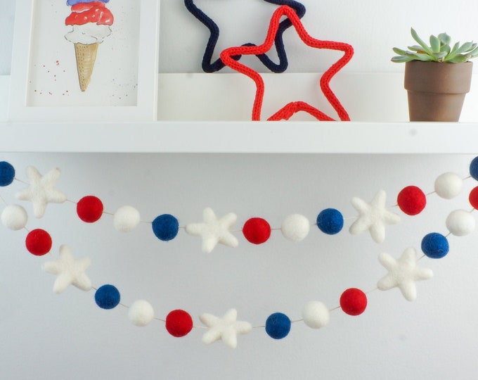 4th of July Pom Pom Garland Patriotic Felt Balls Garland Felt Pompom ...