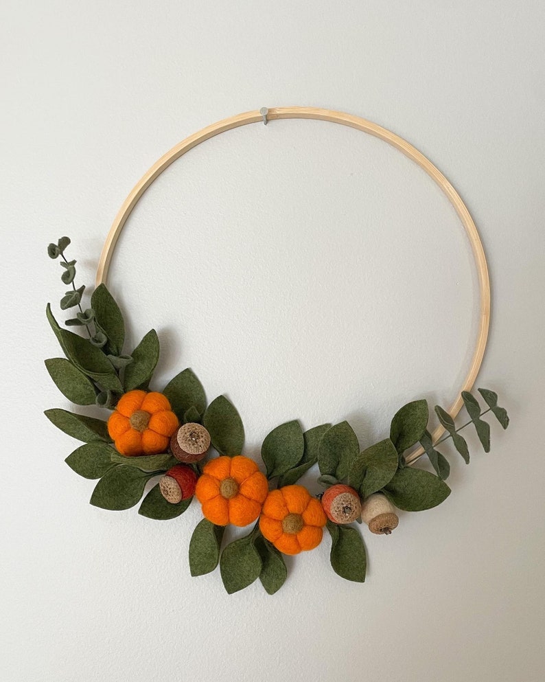 FALL Decor. Felt Wreath. Fall Felt Wreath. Pumpkin Wreath. Felt Acorns ...