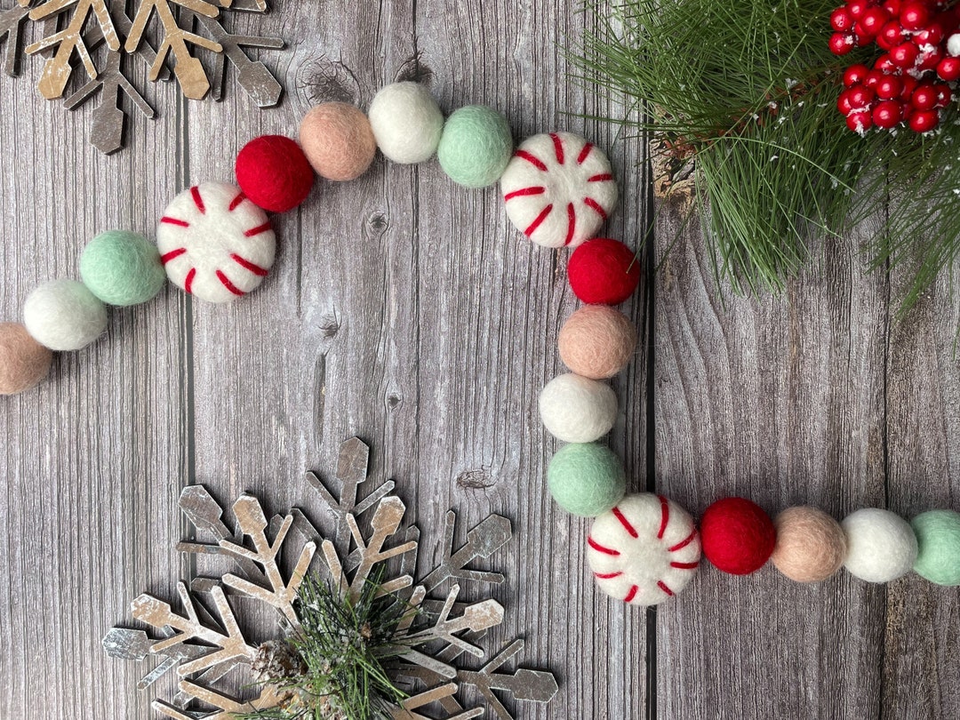 Christmas Felt Garland. Peppermints Garland. Felt Pom Poms Garland.felt ...