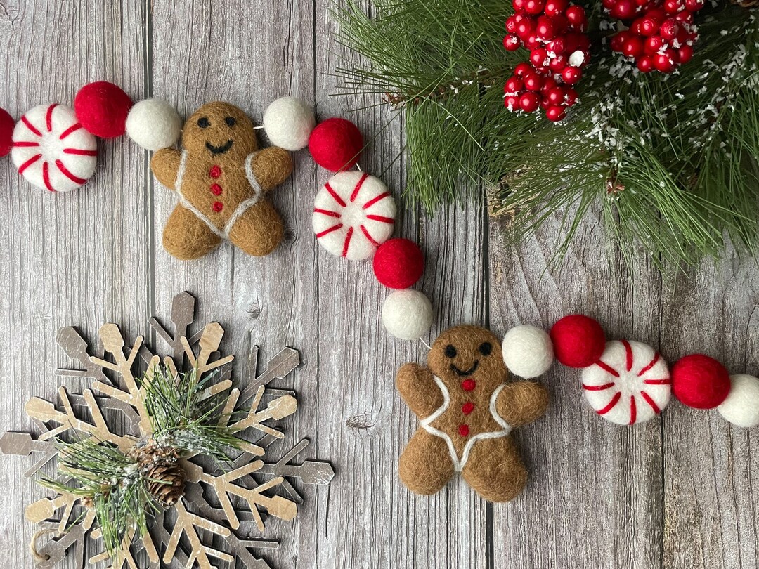 Christmas Garland. Gingerbread Peppermints Garland. Felt Gingerbread ...