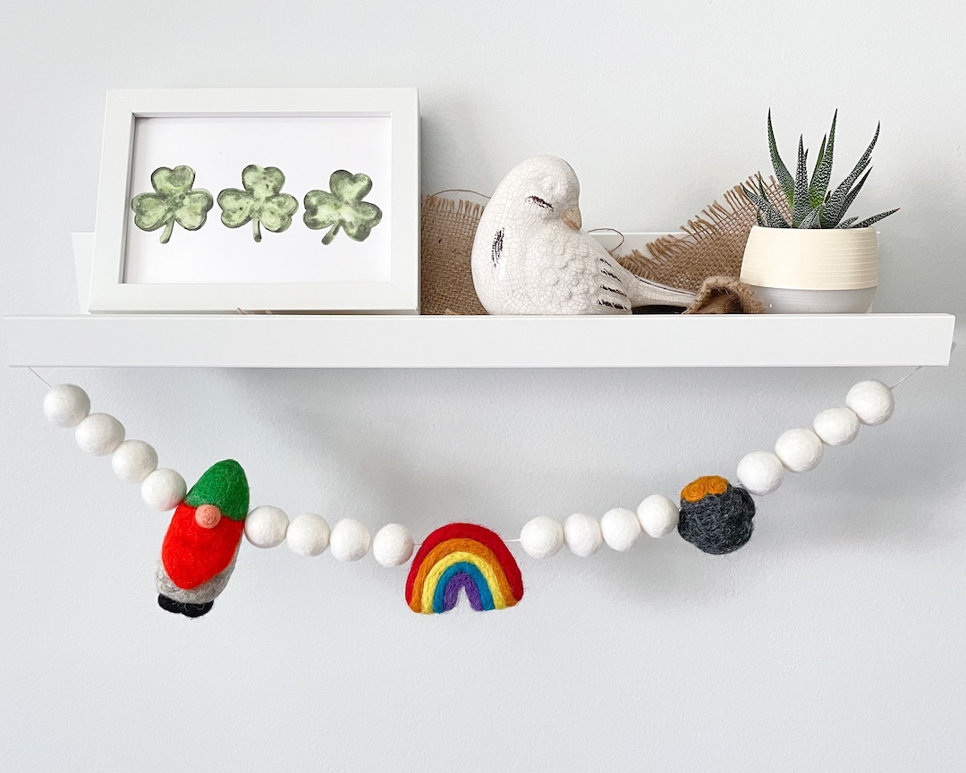 St Patrick Garland. Spring Garland. Gnom Rainbow Pot of Gold. Pom Poms ...