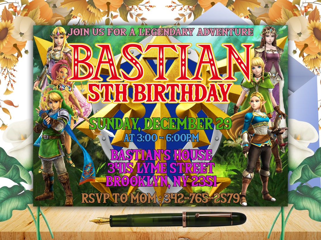 Zelda Invitation, Zelda Birthday Invitation, Zelda Theme Party, Zelda ...