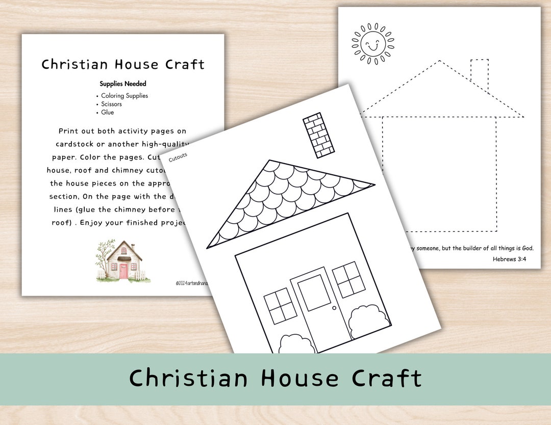 Christian House Craft House Activity Kids Paper Craft Instant Download ...