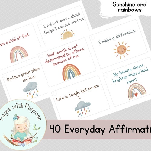 Printable Daily Affirmation Cards for Kids Digital - Etsy