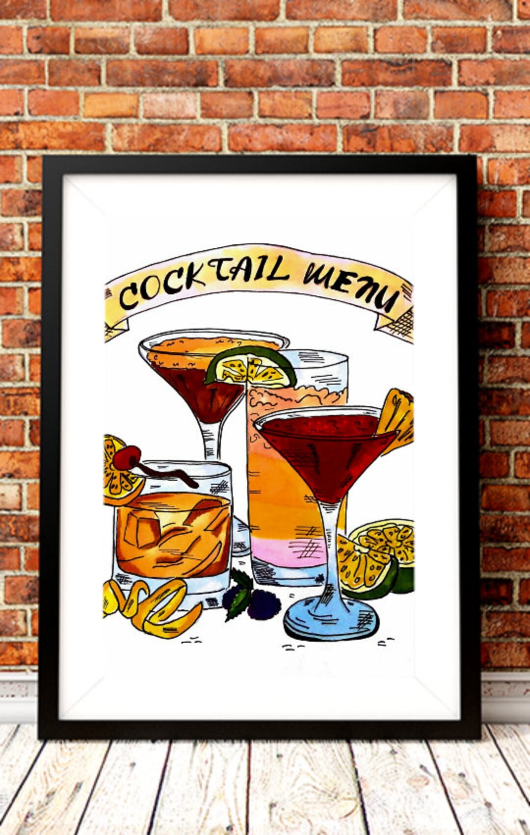 Cocktail Art Illustration Menu Print. Cocktail Manu Drink - Etsy Australia
