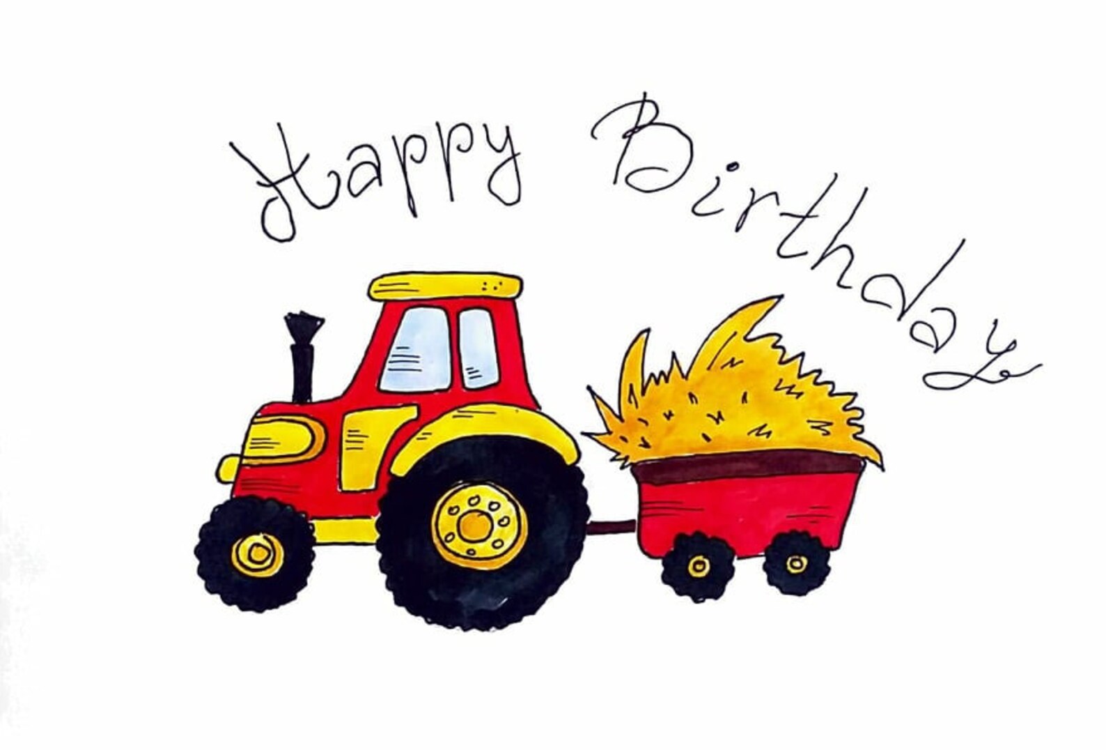 Red Tractor Birthday Card Print, Watercolor Happy Birthday Card With ...