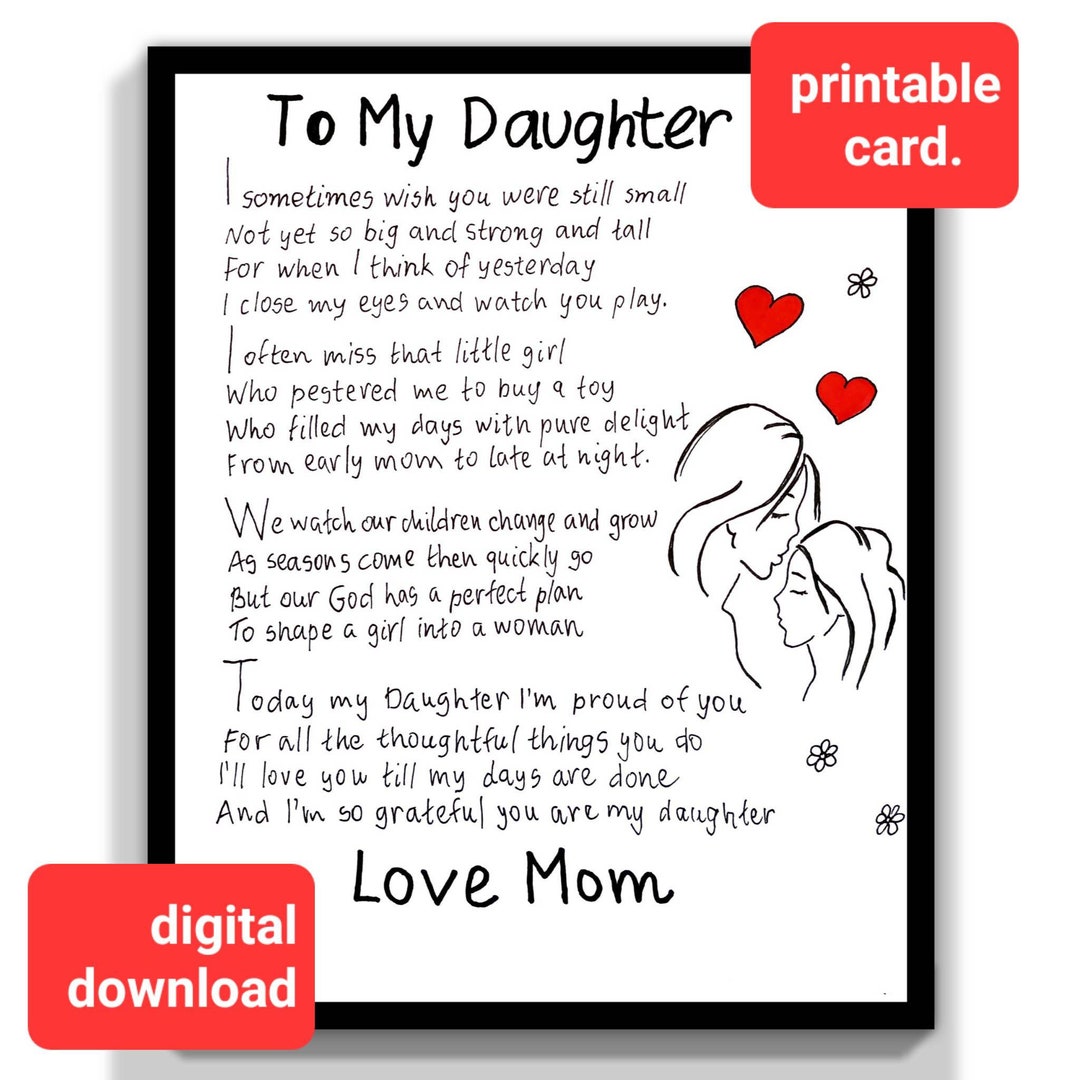 To My Daughter Birthday Printable Card. Daughter Birthday Message Card ...