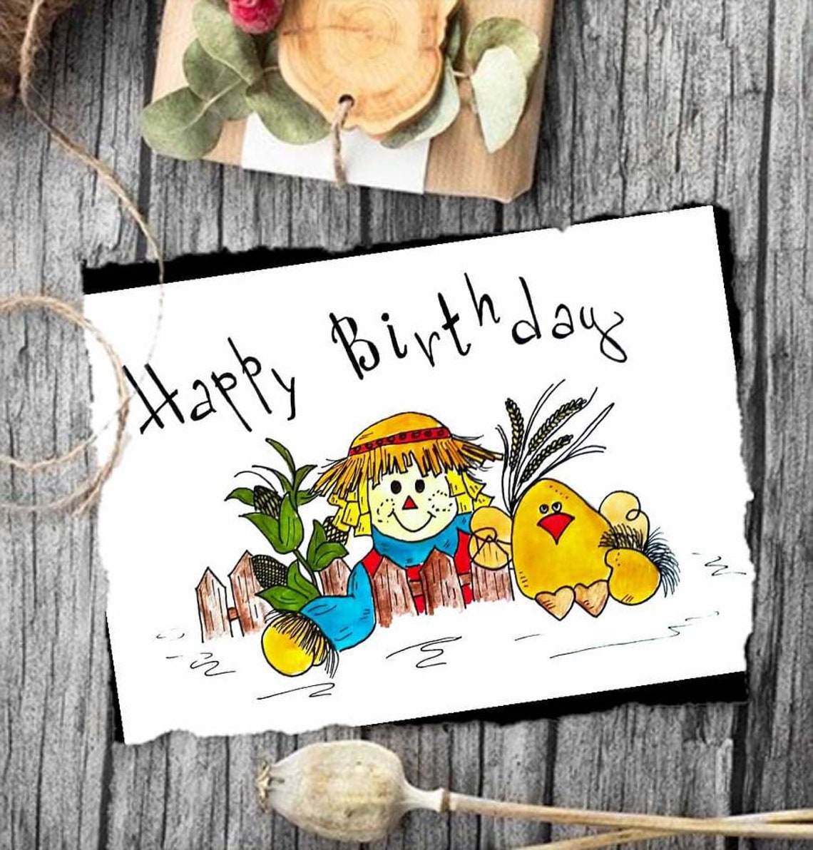 Happy Birthday Card for Farmer. Funny Birthday Card With Scarecrow ...
