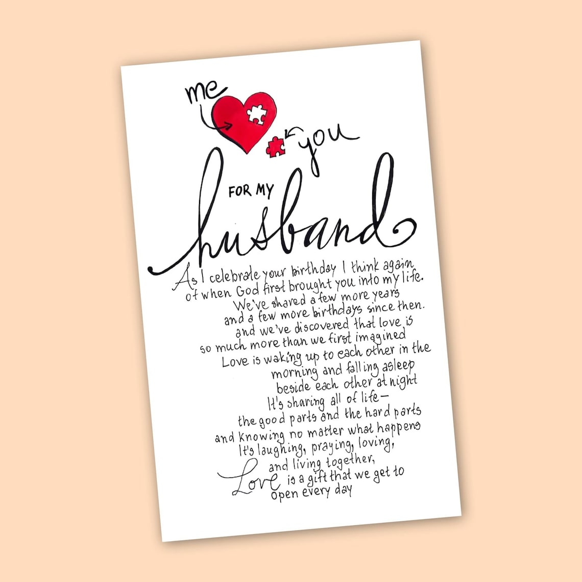 To My Husband Message Card Printable. Birthday Husband Message Card. I ...
