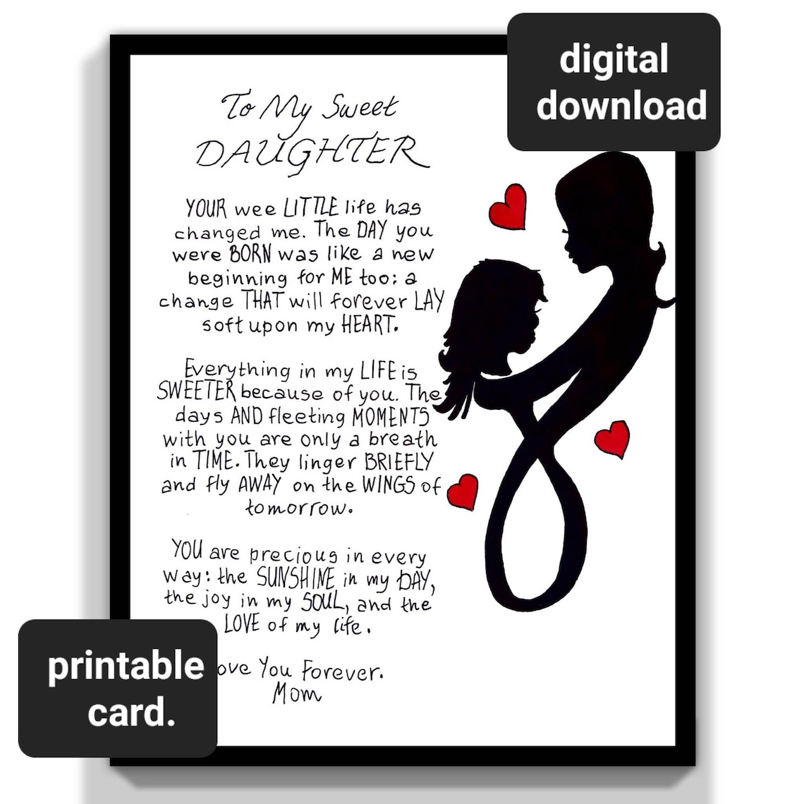 To My Daughter Birthday Card. Printable Daughter Birthday Gift Card ...