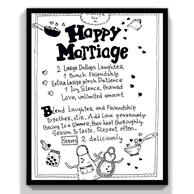 Recipe for A Happy Marriage Print. Bridal Shower Gift. Wedding Wall Art ...