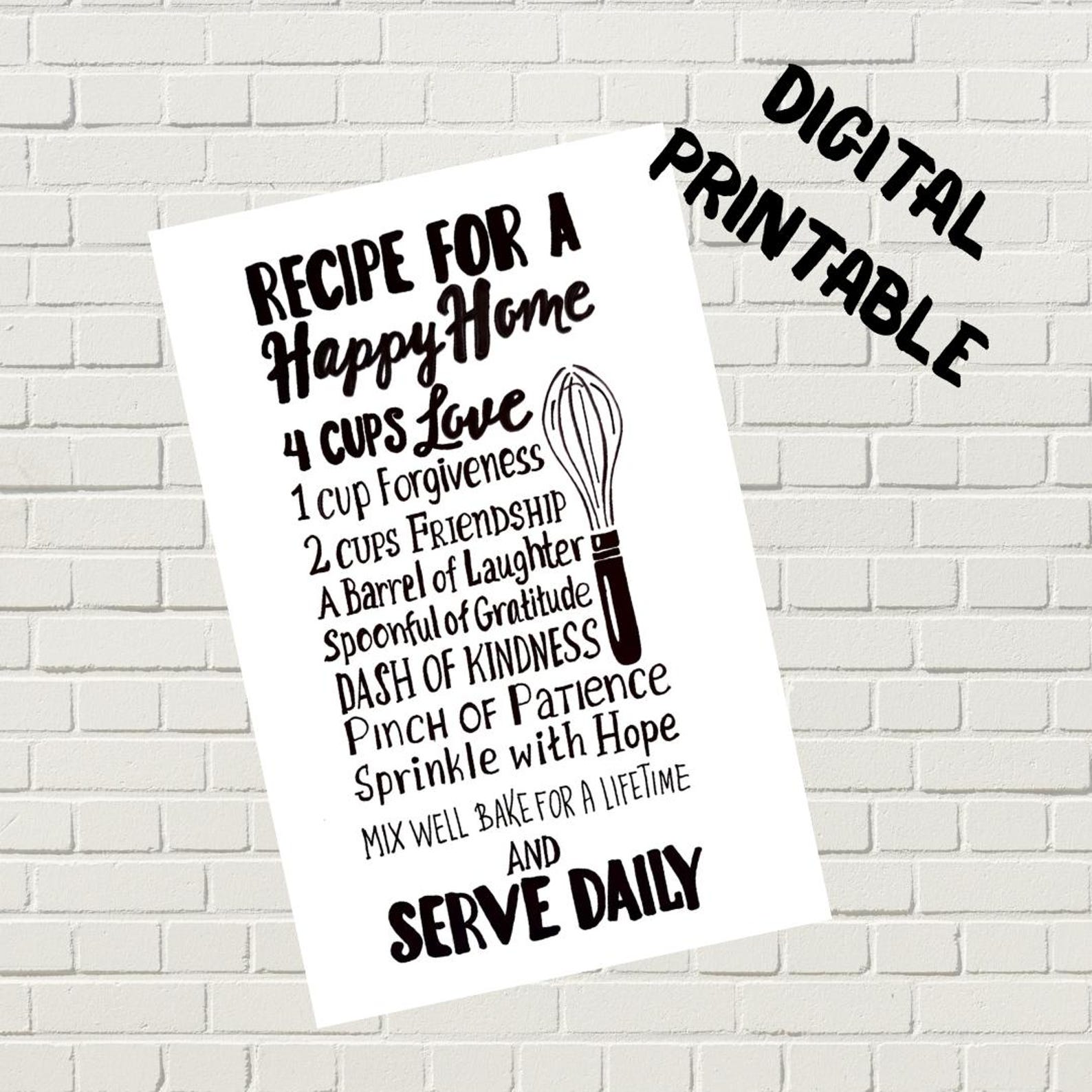 Recipe for a Happy Home Wall Art Print. Kitchen Sign Recipe for a Happy ...