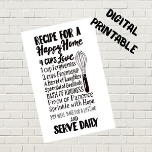 Recipe for a Happy Home Wall Art Print. Kitchen Sign Recipe for a Happy ...