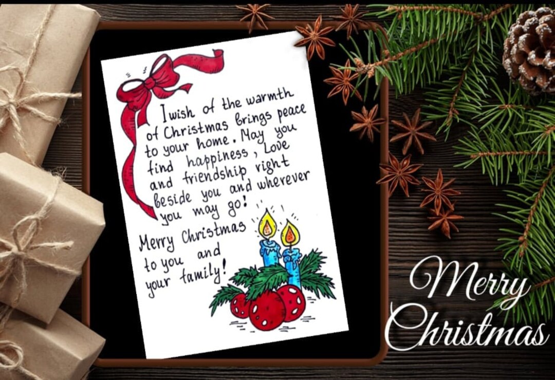 Merry Christmas Wishes Card Print. Christmas Message for Friends Card ...